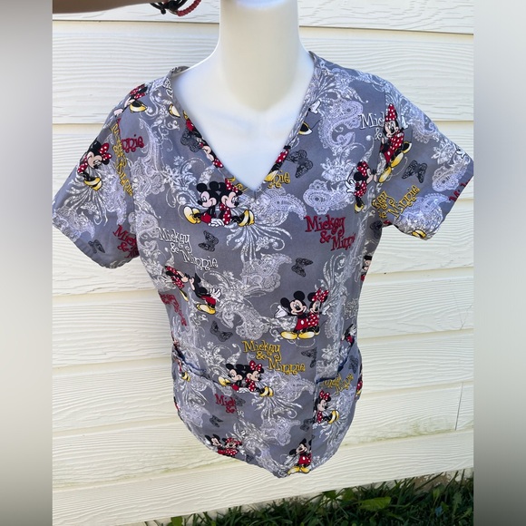Disney | Tops | Disneys Mickey And Minnie Mouse Scrub Top | Poshmark